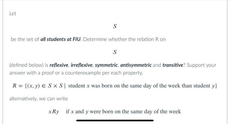 Solved be the set of all students at FIU. Determine whether | Chegg.com