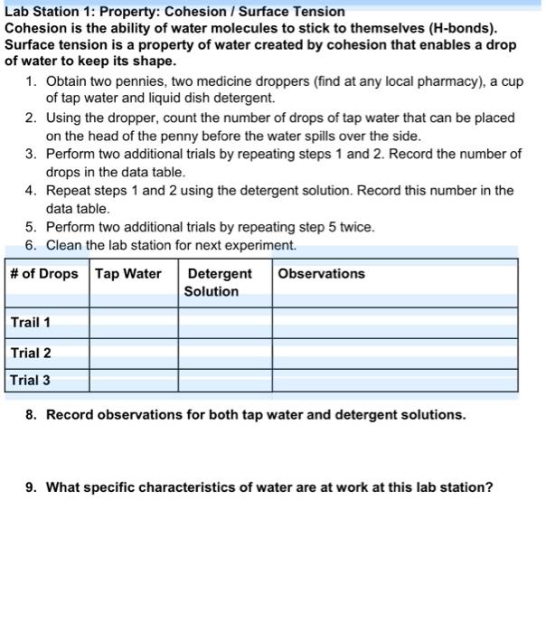 Solved Properties of Water Lab: Water and solutions Water | Chegg.com