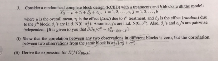Consider a randomized complete block design (RCBD) | Chegg.com