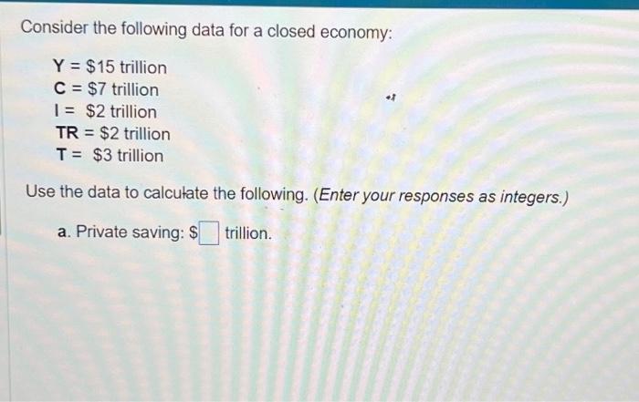 Solved Consider the following data for a closed economy: | Chegg.com Solved Consider the following data for a closed economy: | Chegg.com