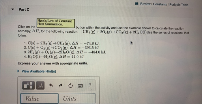 Solved Review Constants 1 Periodic Table Part C Hess's Law | Chegg.com