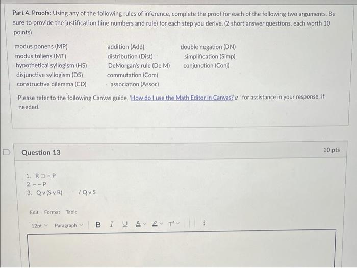 Part 4. Proofs: Using any of the following rules of | Chegg.com