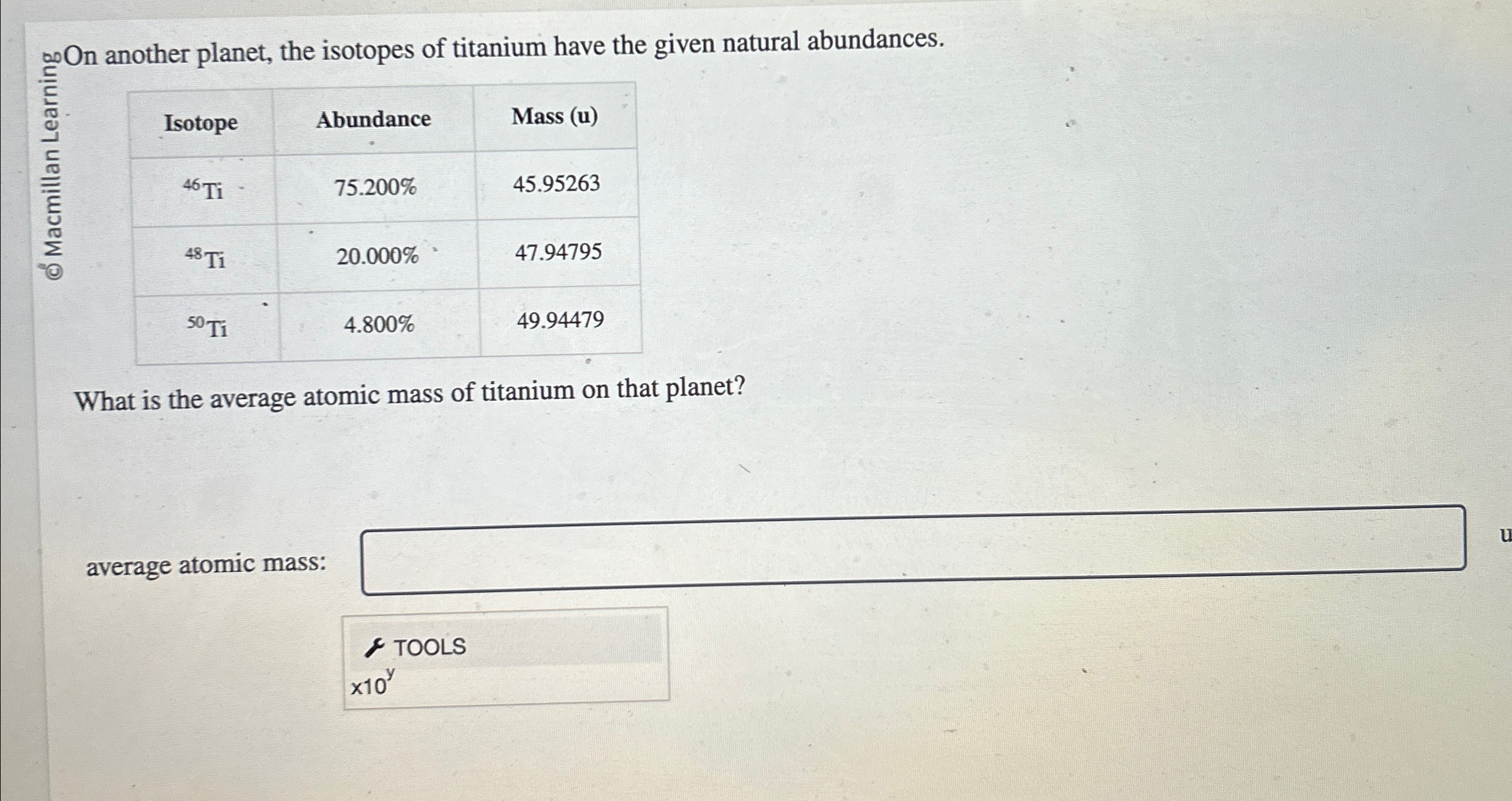 Solved \table[[Isotope,Abundance,Mass | Chegg.com