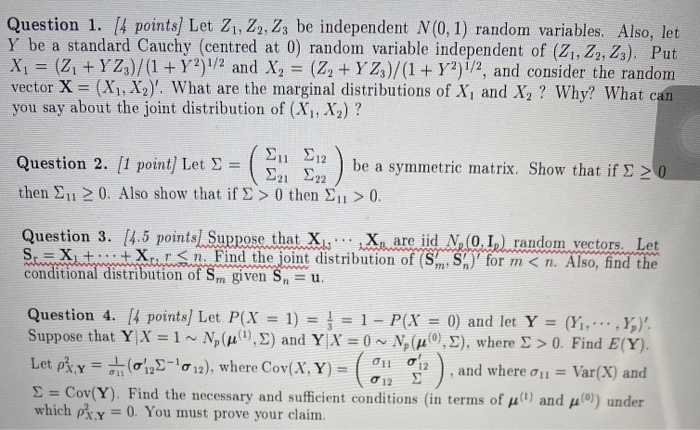 Question 1. (4 points) Let Z1, Z2, Z3 be independent | Chegg.com