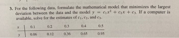 Solved 3. For the following data, formulate the mathematical | Chegg.com