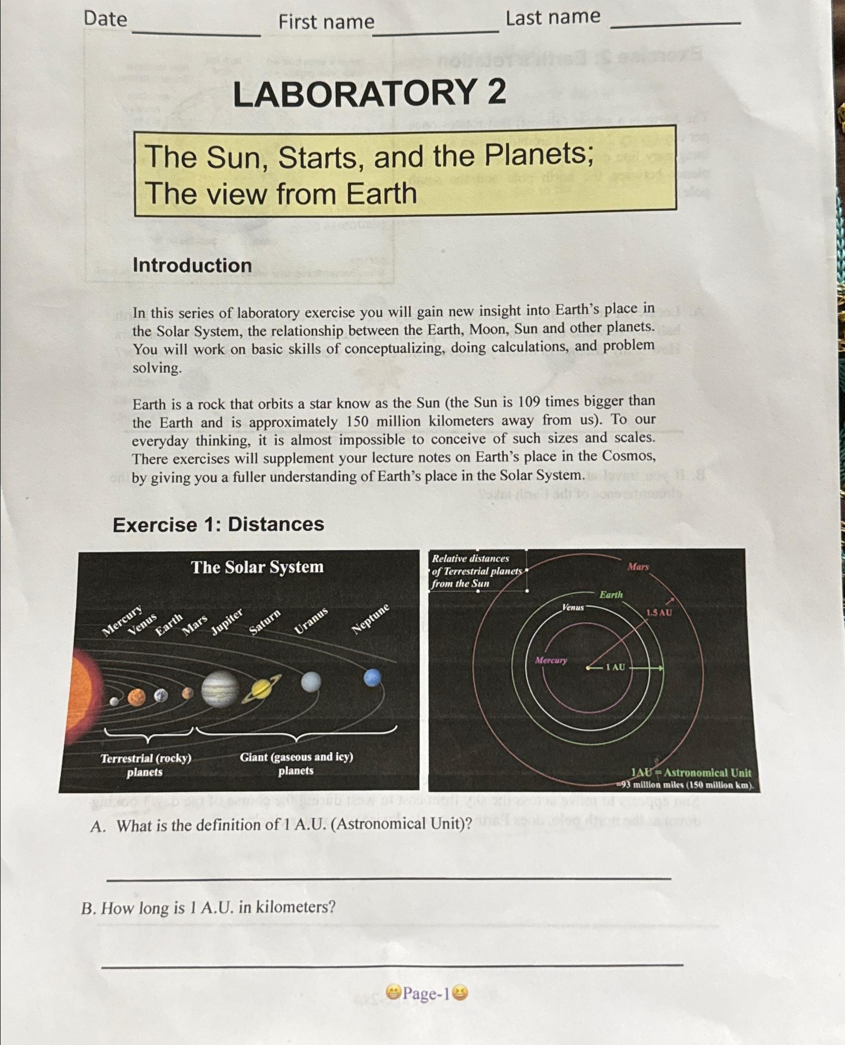 Solved DateFirst nameLast nameLABORATORY 2The Sun, Starts, | Chegg.com
