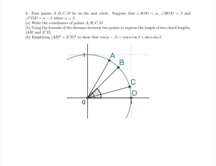 Solved 4. Four points A,B,C,D lie on the unit circle. | Chegg.com