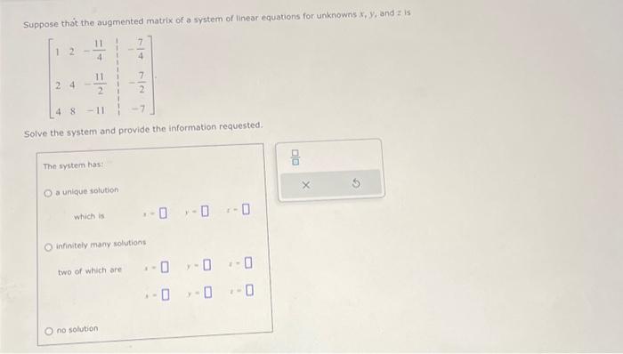 Solved Suppose that the augmented matrix of a system of | Chegg.com