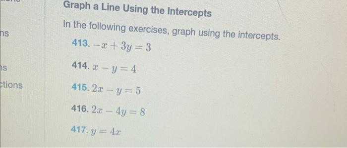 Solved Graph a Line Using the Intercepts In the following | Chegg.com
