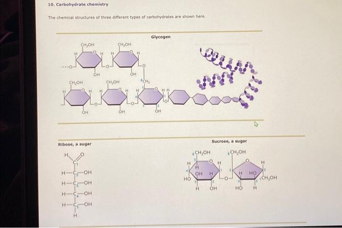Solved 10. Carbohydrate chemistry The chemical structures of | Chegg.com