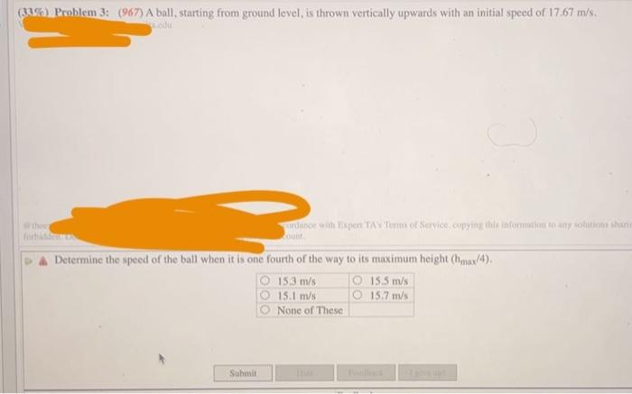 Solved (33\%) Problem 3: (967) A ball, starting from ground | Chegg.com