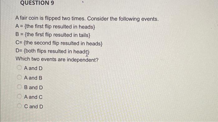 Solved A fair coin is flipped two times. Consider the | Chegg.com