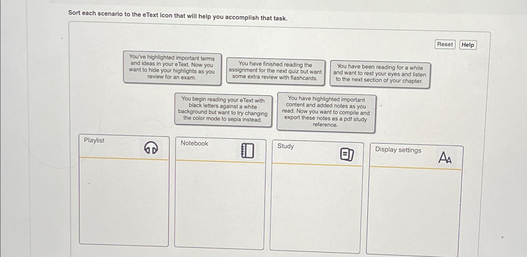 Solved Sort each scenario to the eText icon that will help | Chegg.com