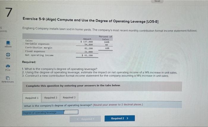 Solved saved 7 Exercise 5-9 (Algo) Compute and Use the | Chegg.com