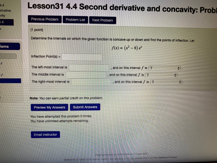 Solved 207 Lesson3144 Secondderivative And Concavity 12 2058
