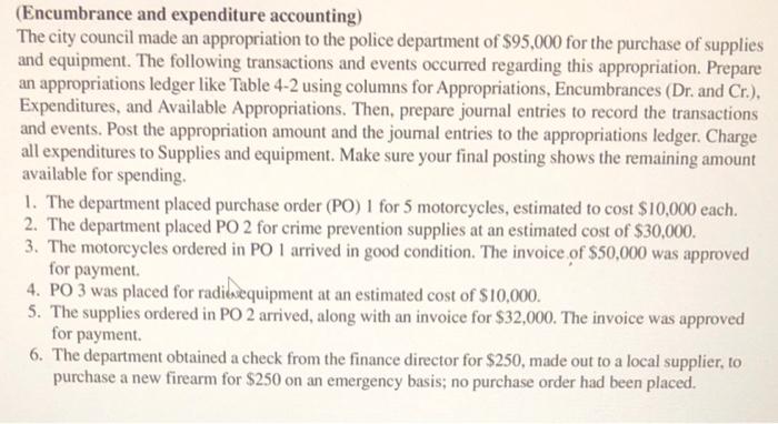 Solved (Encumbrance and expenditure accounting) The city | Chegg.com