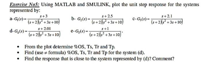 Exercise No5: Using MATLAB and SMULINK, plot the unit | Chegg.com