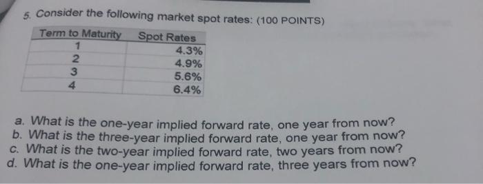 Solved 5. Consider the following market spot rates: (100 | Chegg.com