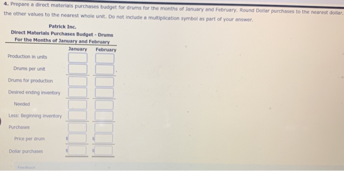 Solved Preparing a Direct Materials Purchases Budget Patrick | Chegg.com