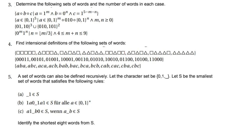 3. Determine the following sets of words and the | Chegg.com