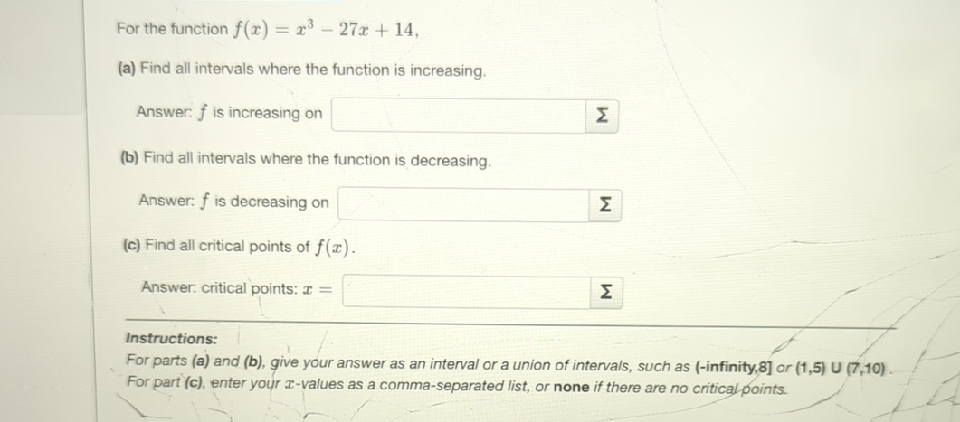 Solved For the function f(x)=x3-27x+14,(a) ﻿Find all | Chegg.com