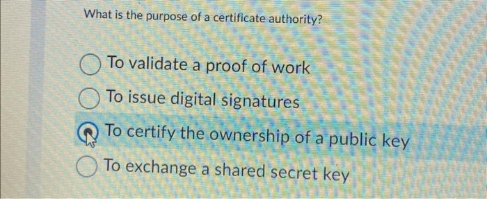Solved What is the purpose of a certificate authority? To | Chegg.com