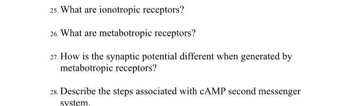 Solved 25. What are ionotropic receptors? 26. What are | Chegg.com