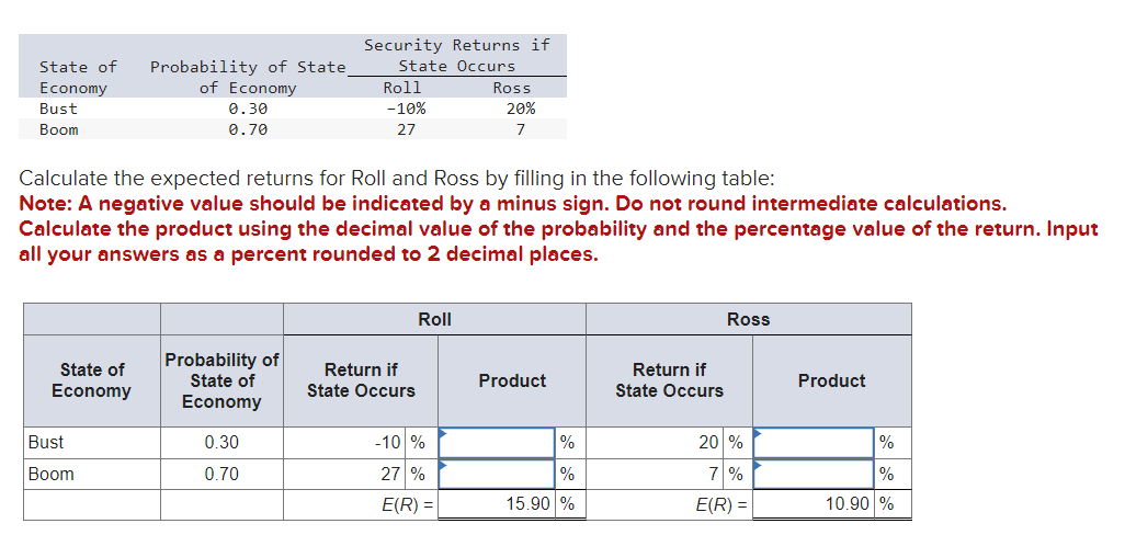Solved Calculate the expected returns for Roll and Ross by | Chegg.com