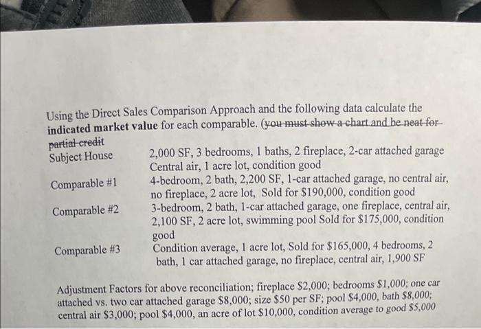 Solved Using the Direct Sales Comparison Approach and the | Chegg.com
