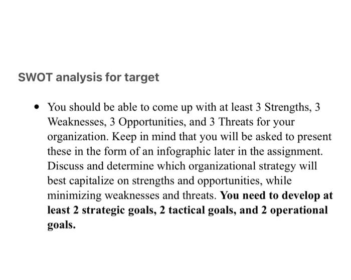 Solved SWOT analysis for target • You should be able to come | Chegg.com