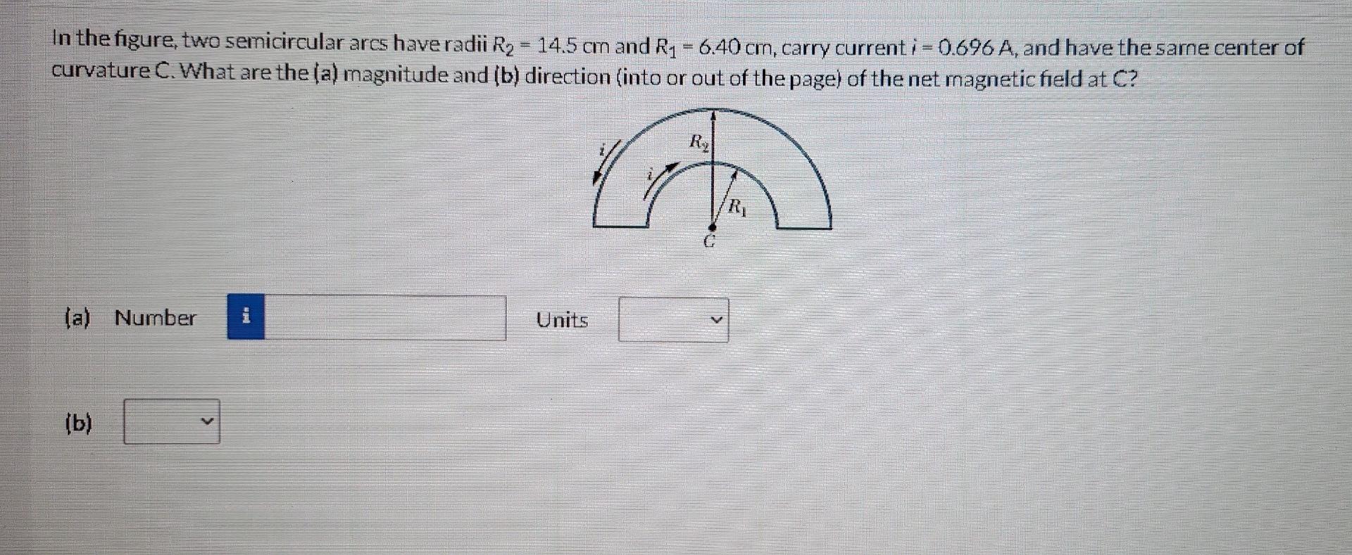 Solved In the figure, two semicircular arcs have radii | Chegg.com