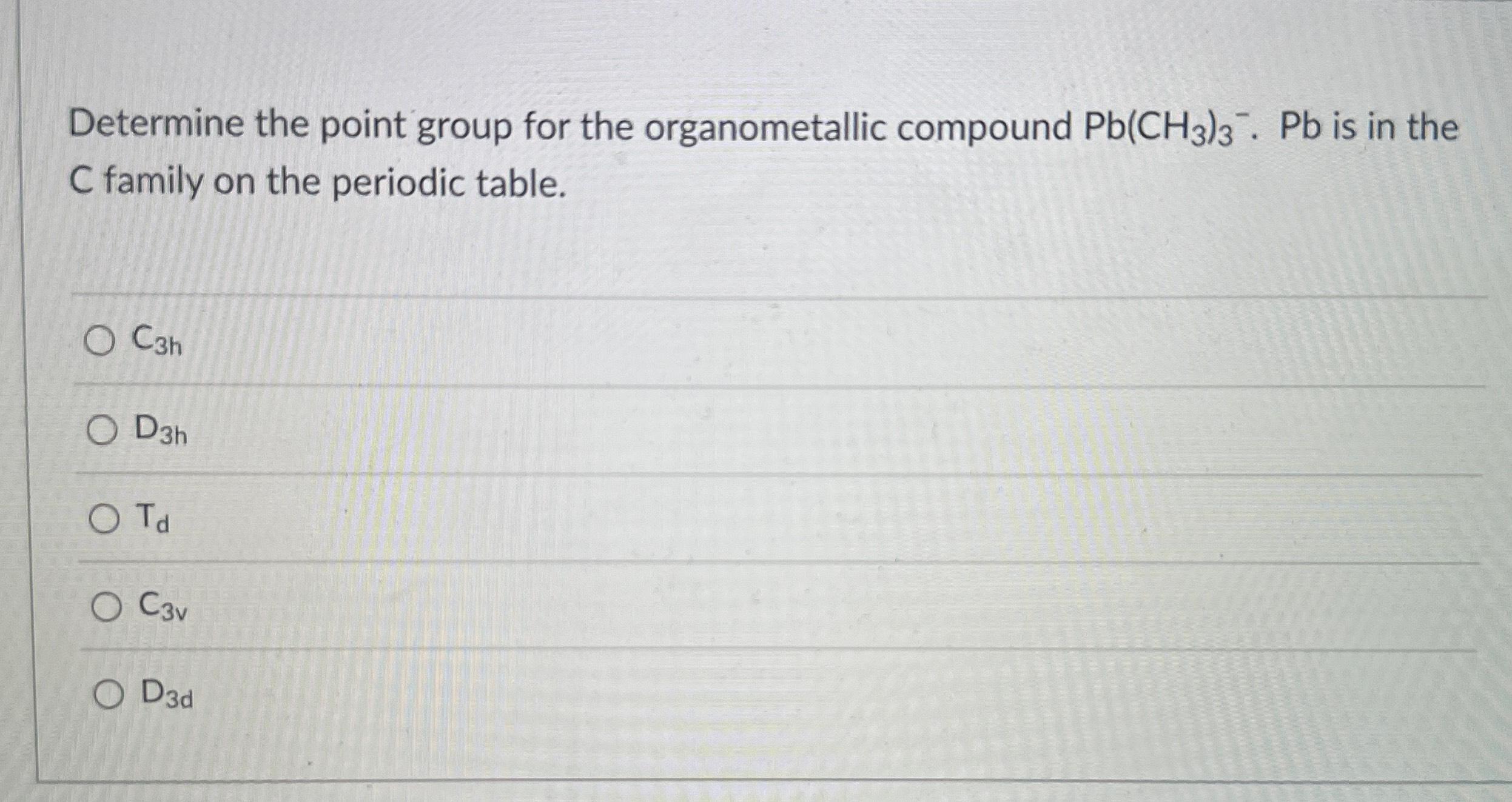 Solved Determine the point group for the organometallic | Chegg.com