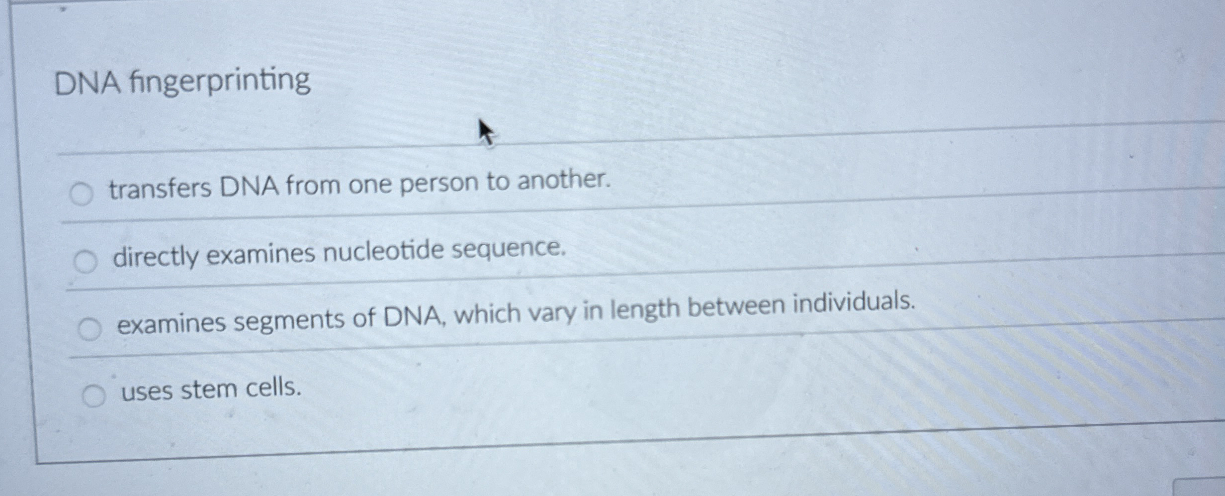 Solved DNA fingerprintingq,transfers DNA from one person to | Chegg.com