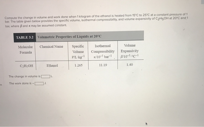 Solved Compute the change in volume and work done when 1 | Chegg.com