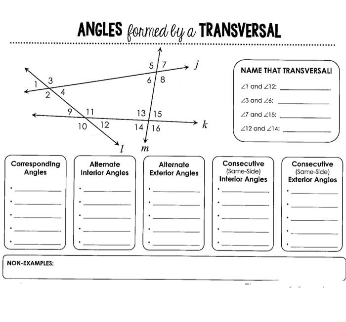 Solved ANGLES formed by a TRANSVERSAL ....... j 57 6/ 8 NAME | Chegg.com