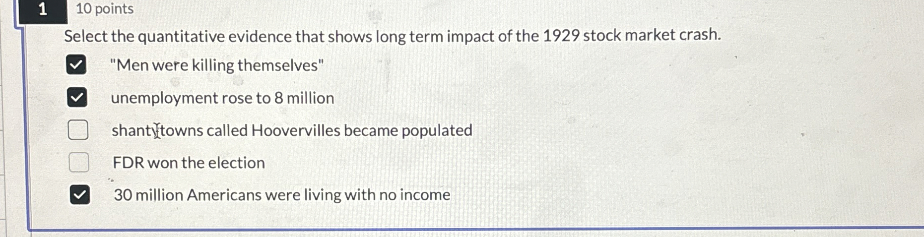 Solved 1 10 ﻿pointsSelect the quantitative evidence that | Chegg.com