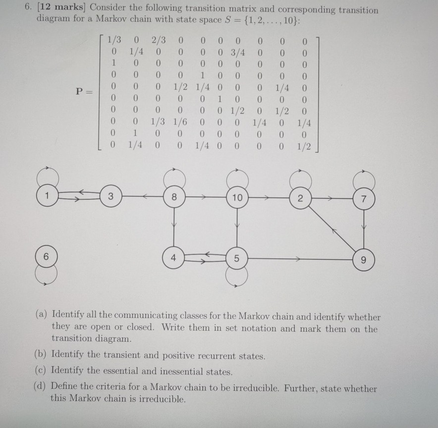 6. (12 marks] Consider the following transition | Chegg.com