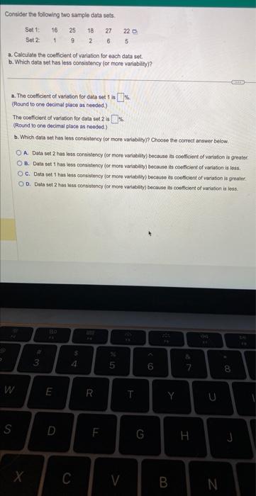 Solved Consider the following two sample data sets. a. | Chegg.com