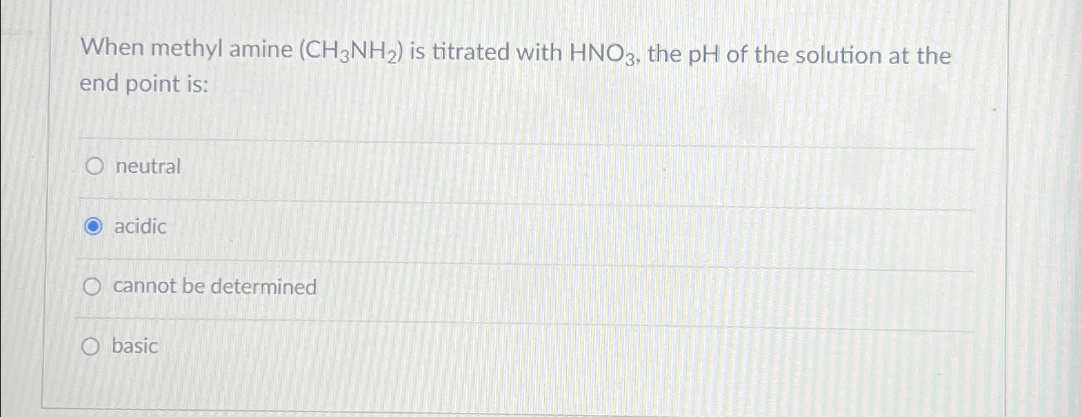 Solved When methyl amine (CH3NH2) ﻿is titrated with HNO3, | Chegg.com