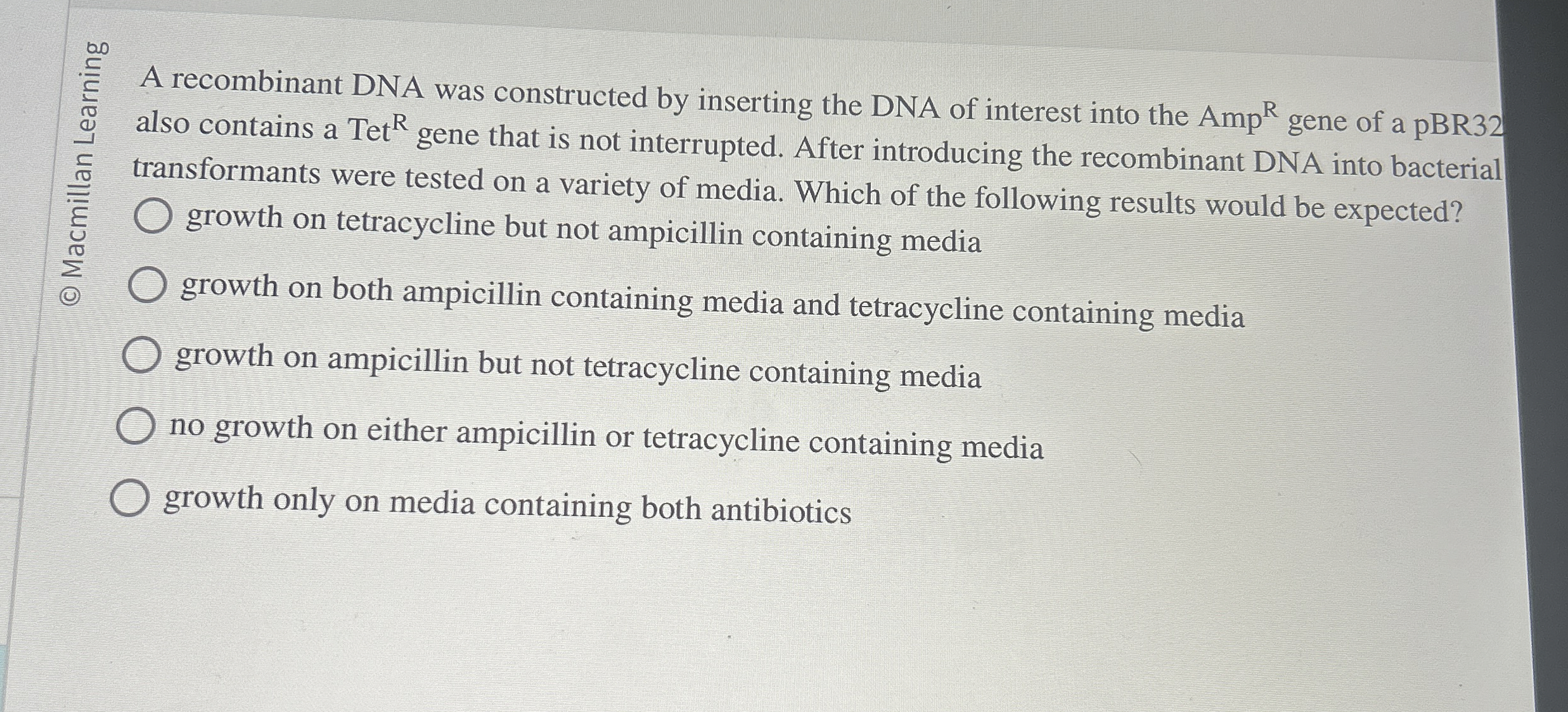 Solved A recombinant DNA was constructed by inserting the | Chegg.com