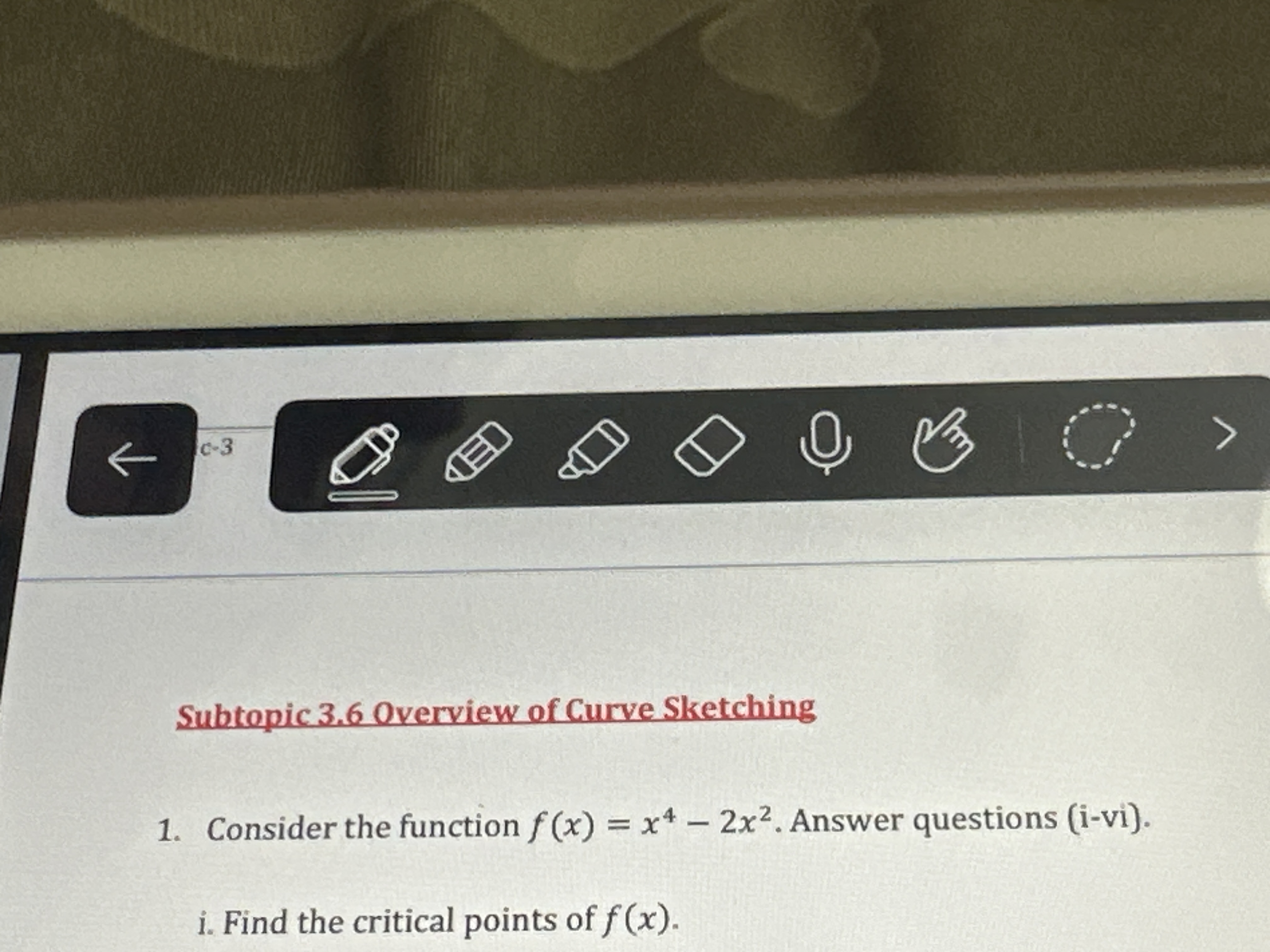 Solved Subtopic 3.6 ﻿Overview of Curve SketchingConsider the | Chegg.com