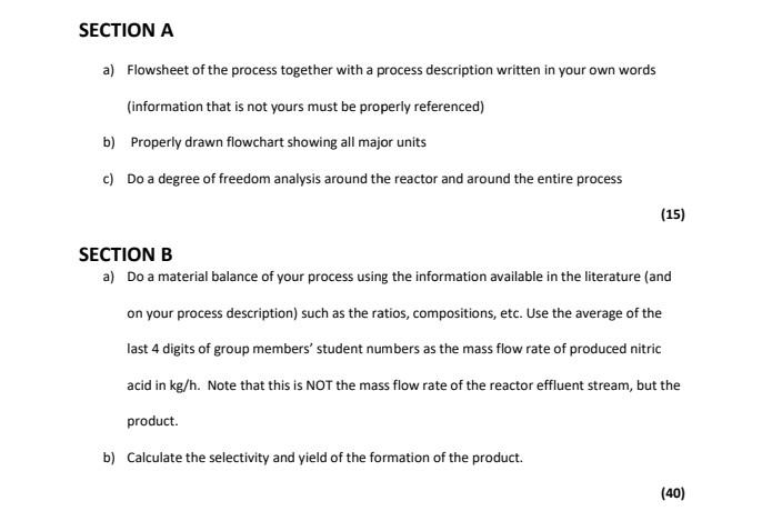 Solved a) Flowsheet of the process together with a process | Chegg.com