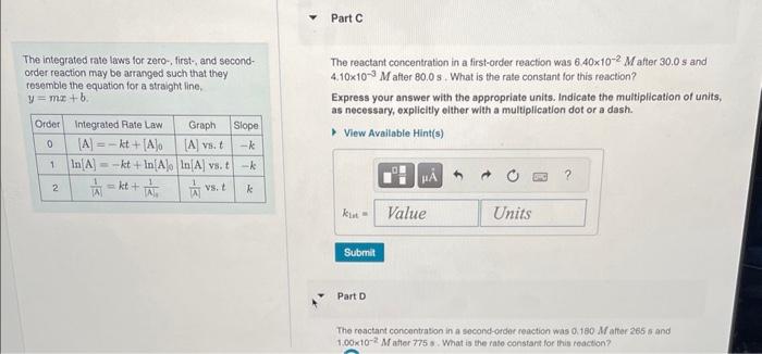 Solved The integrated rate laws for zero-, first-, and | Chegg.com