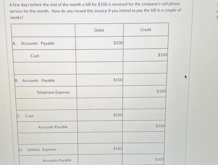 Solved A few days before the end of the month a bill for | Chegg.com