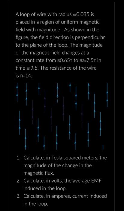 Solved A loop of wire with radius r=0.035 is placed in a | Chegg.com