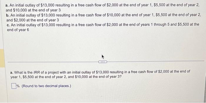 Solved a. An initial outlay of $13,000 resulting in a free | Chegg.com