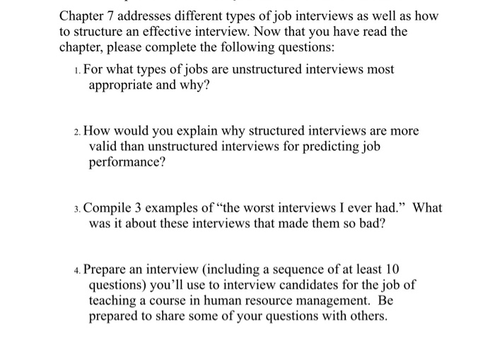 Solved Chapter 7 addresses different types of job interviews | Chegg.com
