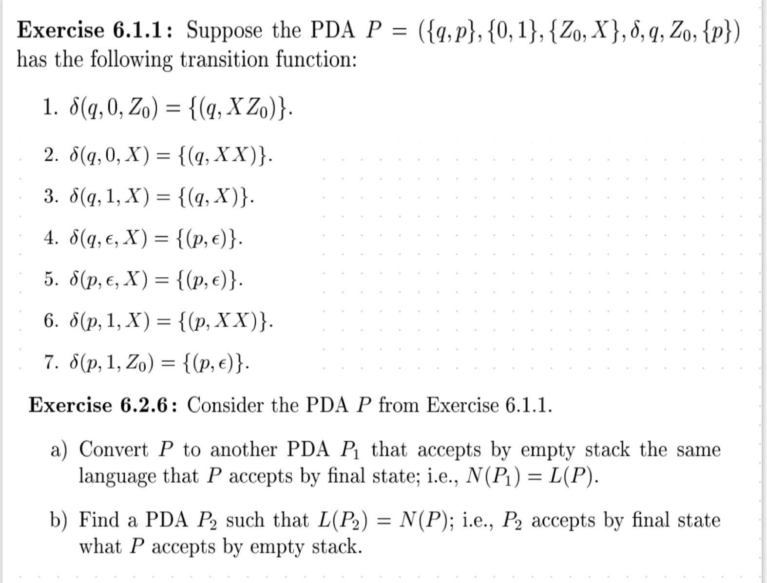 Solved Exercise 6.1.1: Suppose the PDA | Chegg.com