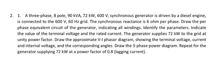 Solved 2. 1. A three-phase, 8 pole, 90 kVA, 72 kW, 600 V, | Chegg.com
