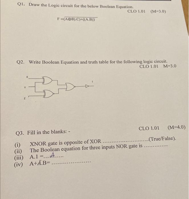 Solved Q1. Draw the Logic circuit for the below Boolean | Chegg.com